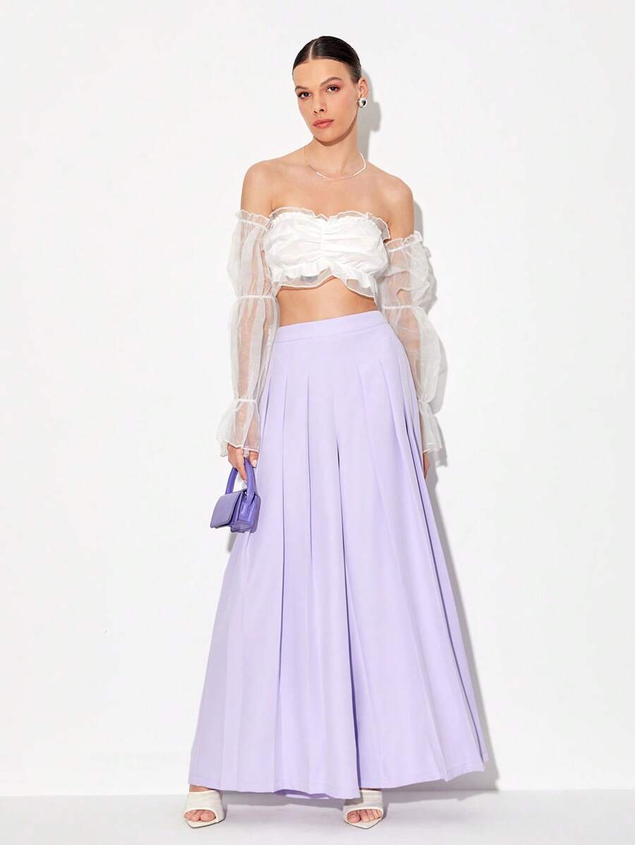 Sonia Sara Solid Fold Pleated Wide Leg Trousers | SHEIN UK