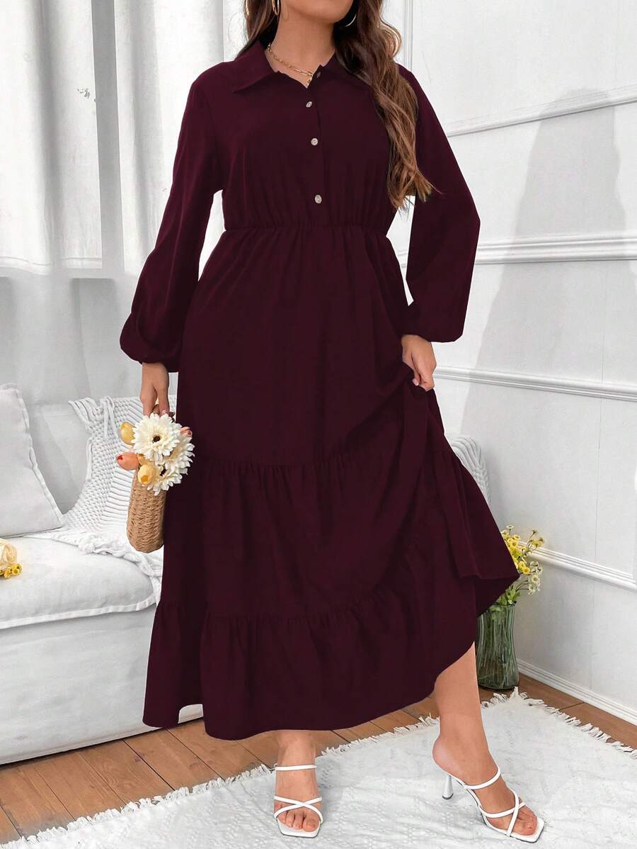 Shein Mulvari Plus Solid Ruffle Hem Shirt Dress Shein Usa