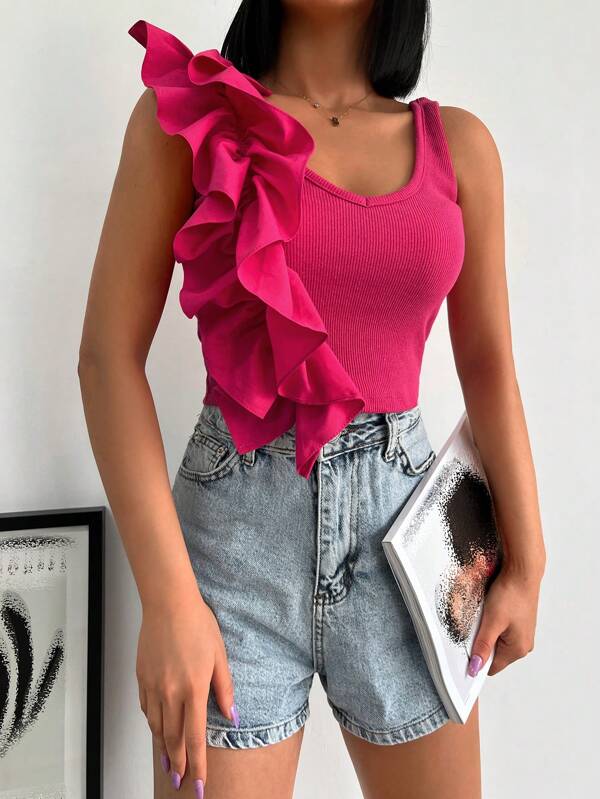 Feest Eenkleurig Dames Tank Tops And Camis Geplisseerde Overdreven