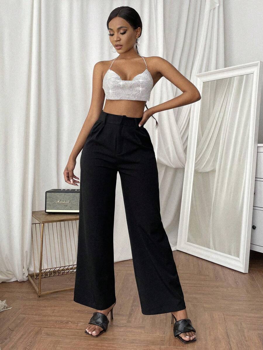 Shein Slayr Trägertop Mit Drapiertem Kragen Rückenfrei Crop Metallisch