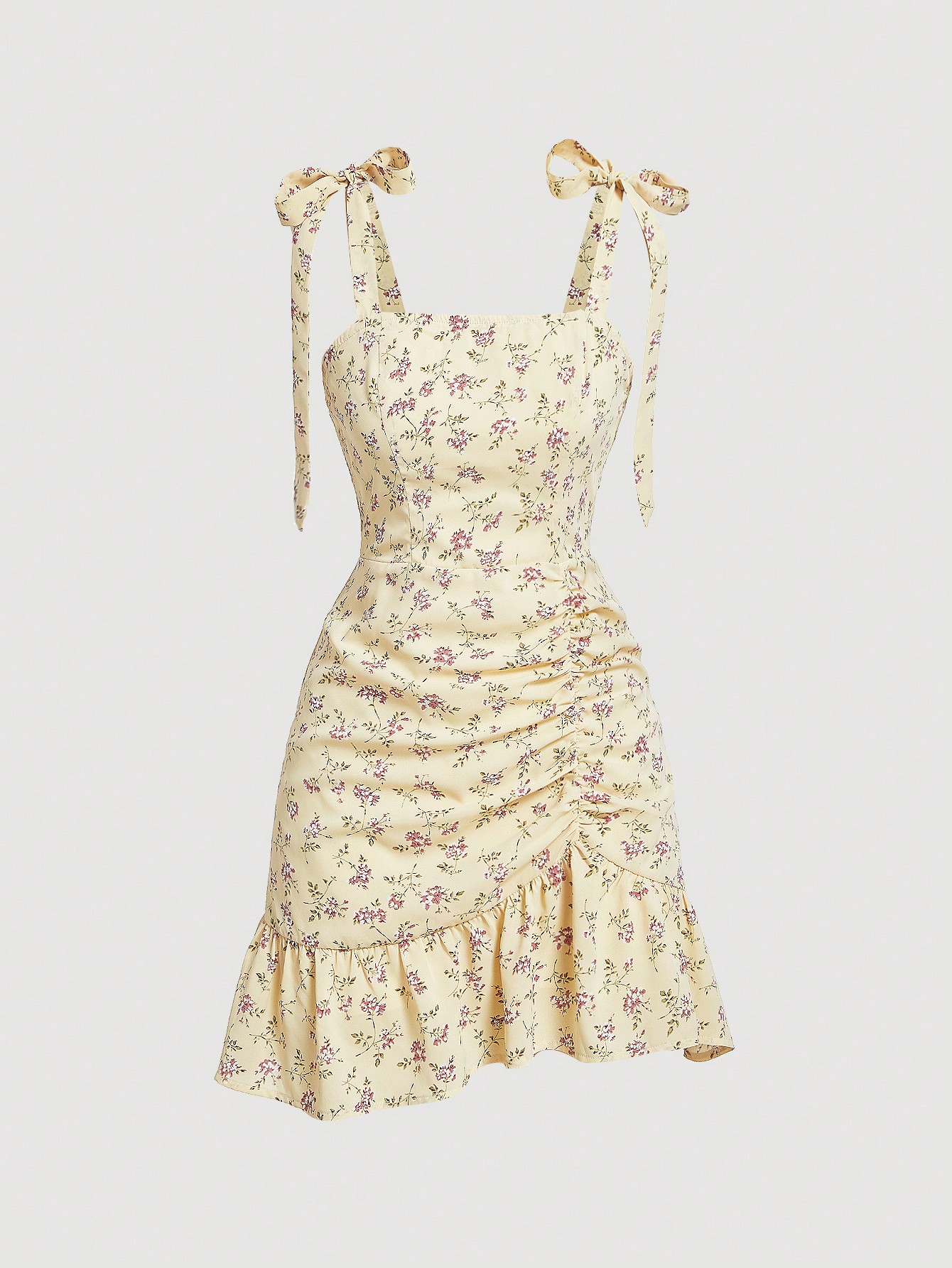 SHEIN MOD Impressão Floral Dits Amarrar O Ombro Tubo Bainha Com Babado Vestido Cami