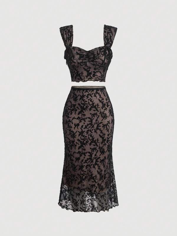 Shein Mod Floral Print Crop Top And Skirt Shein Uk