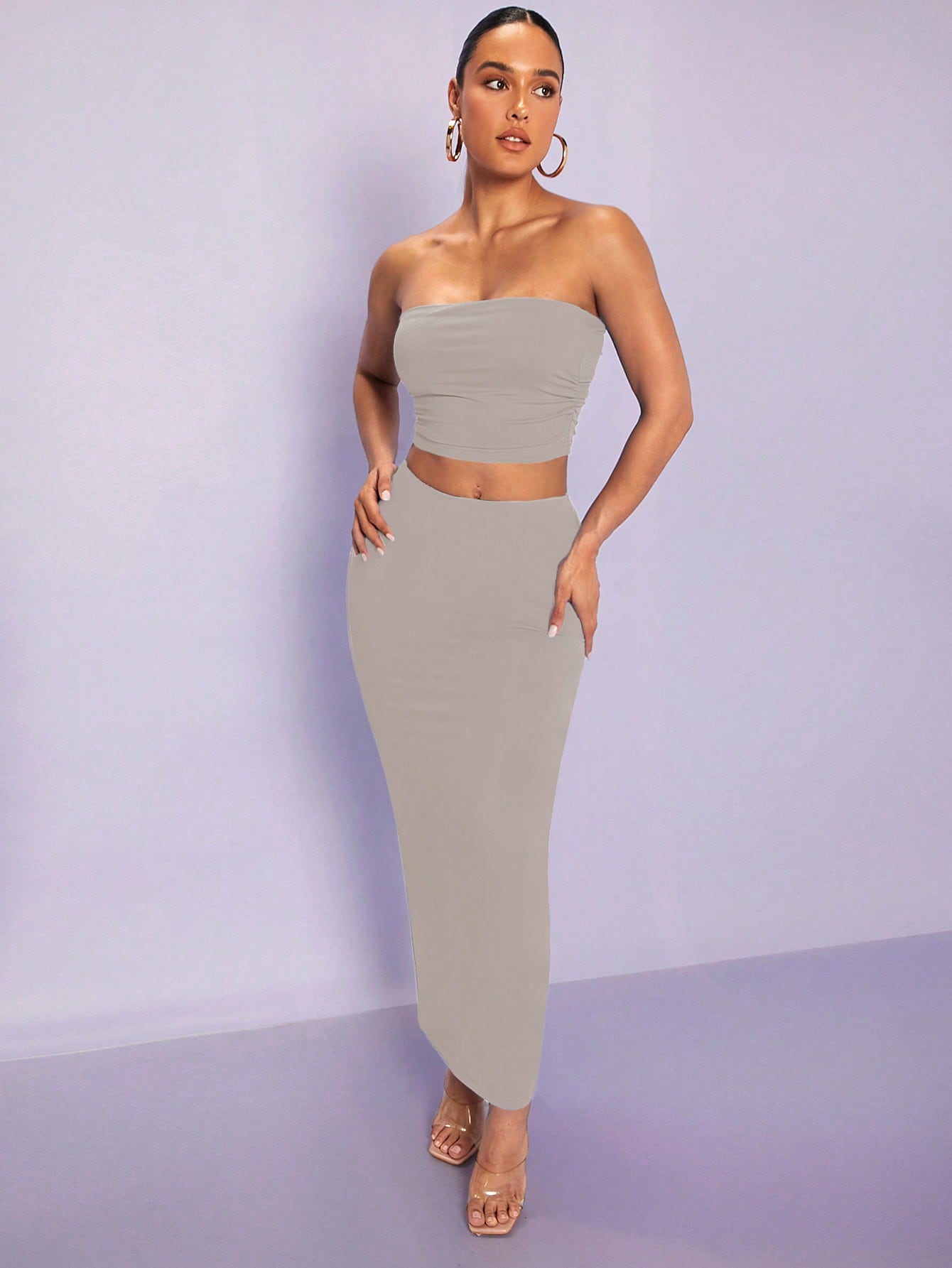 Shein Bae Unicolor Top Bandeau Falda De L Piz Moda De Mujer Shein