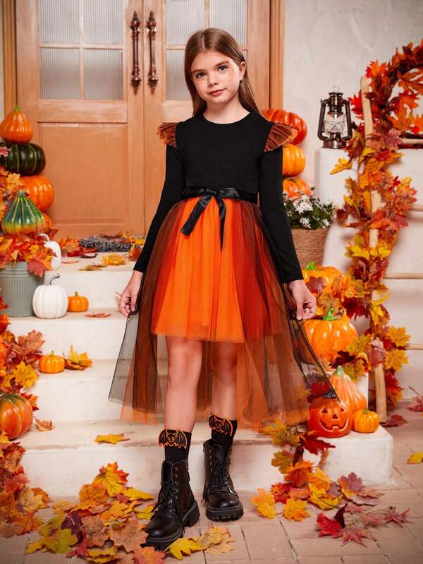 SHEIN Tween Girl Two Tone Mesh Hem Party Dress | SHEIN USA