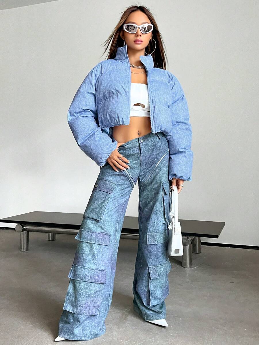 SHEIN X Danna Paola SHEIN ICON Zip Up Crop Puffer Coat | SHEIN USA