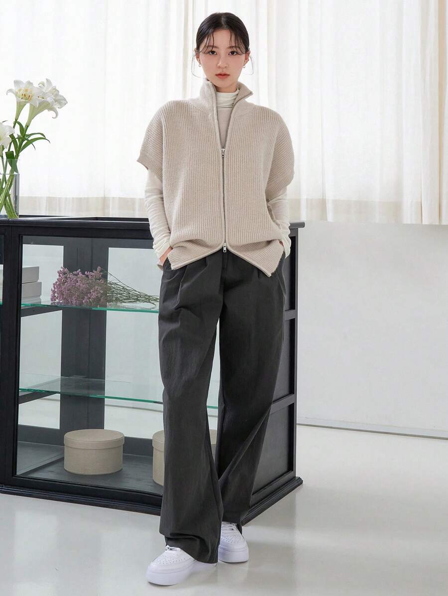 Dazy-Less Zip Up Ribbed Knit Sweater Vest Without Tee | SHEIN UK