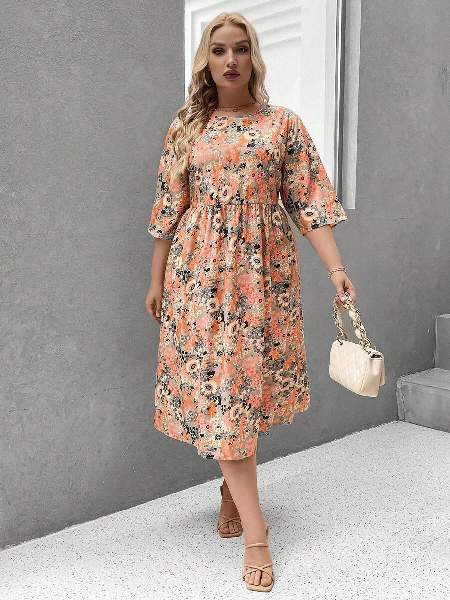 EMERY ROSE Plus Allover Floral Print Smock Dress | SHEIN USA