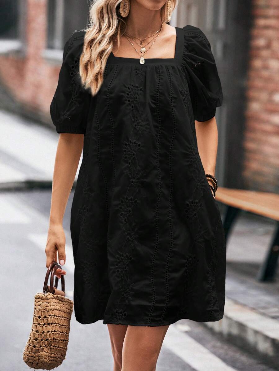 SHEIN LUNE Gola Quadrada Manga Bufante Vestido De Túnica | SHEIN Brasil