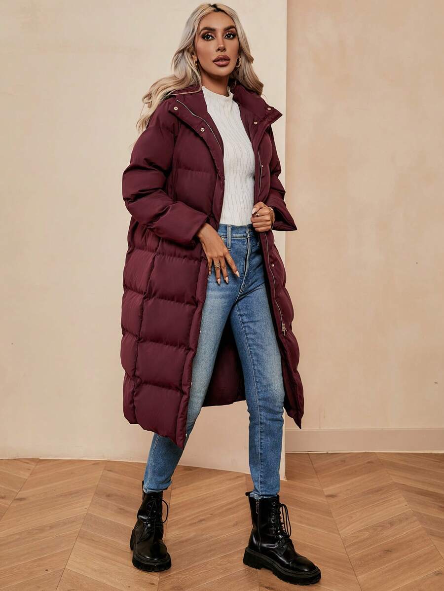 SHEIN LUNE Slant Pocket Hooded Puffer Coat | SHEIN UK