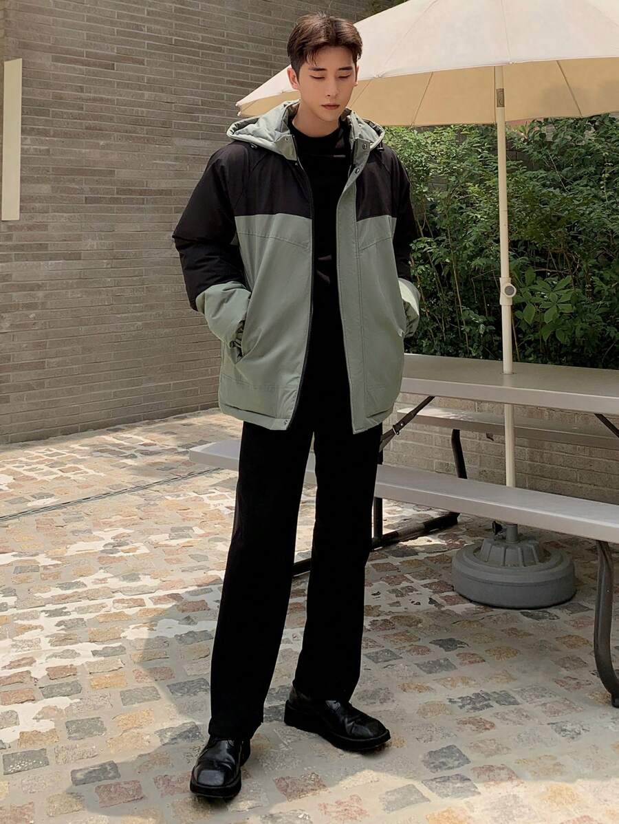 DAZY Men Two Tone Zip Up Hooded Puffer Coat | SHEIN USA