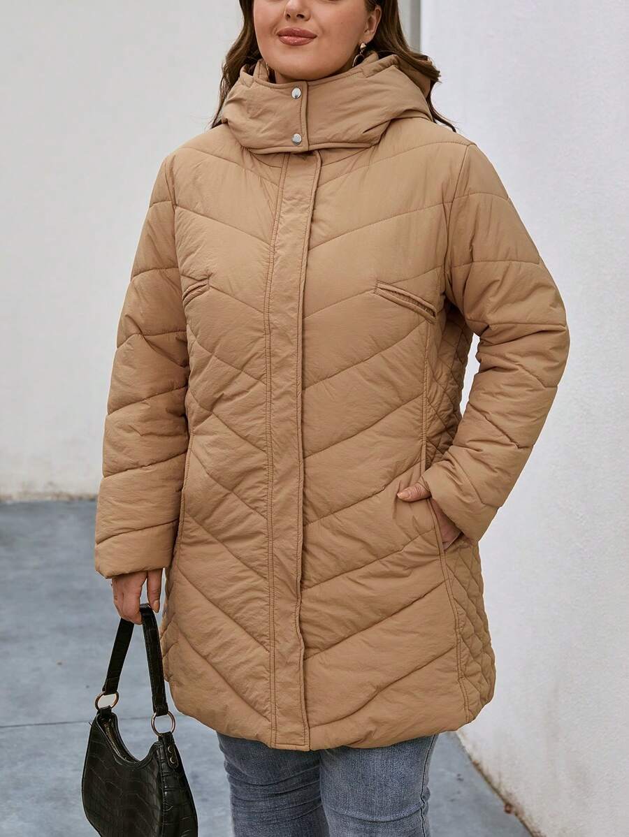 SHEIN LUNE Plus Zip Up Snap Button Hooded Puffer Coat | SHEIN UK