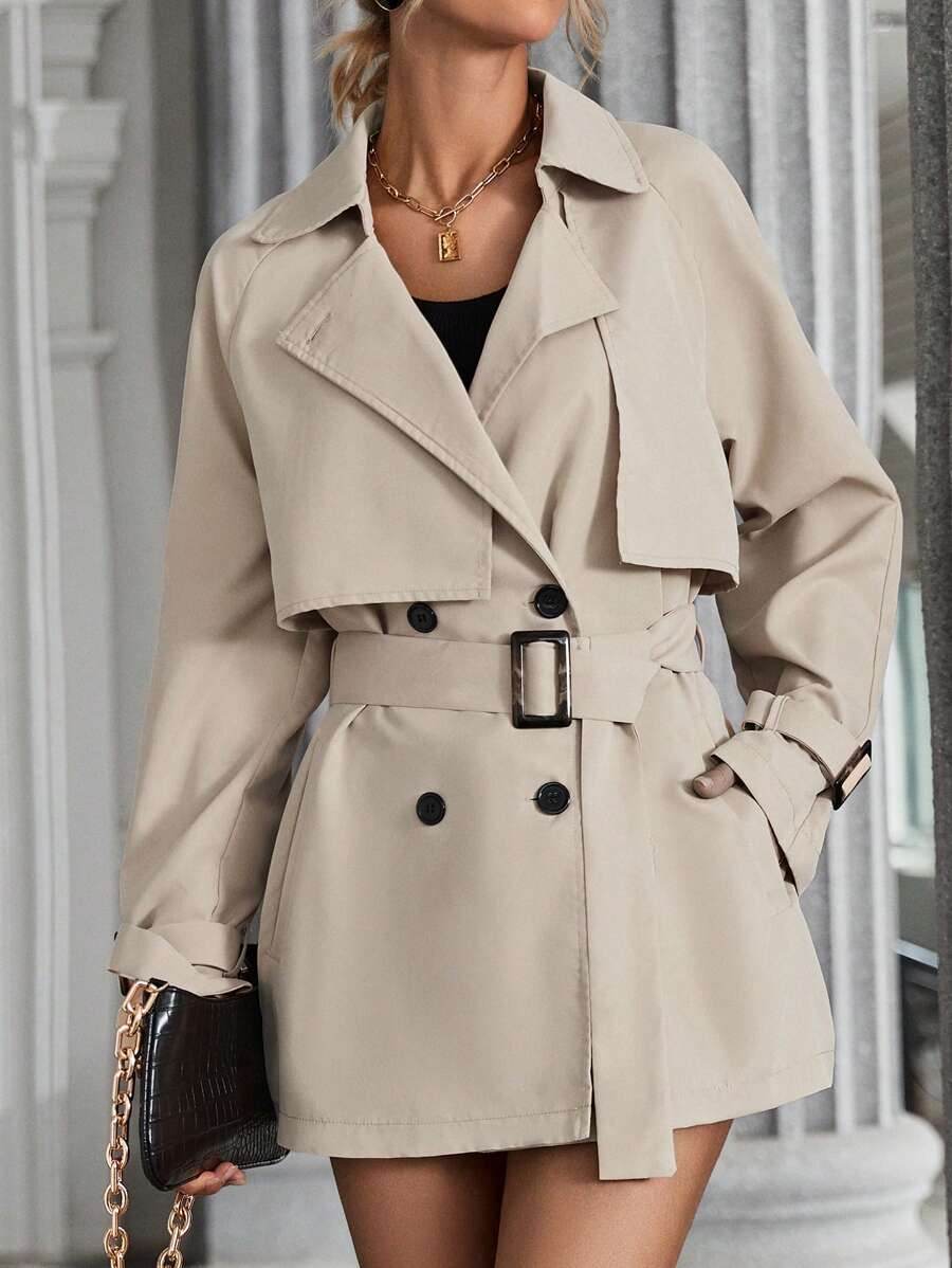 Shein Lune Raglan Sleeve Double Breasted Belted Trench Coat Shein Uk