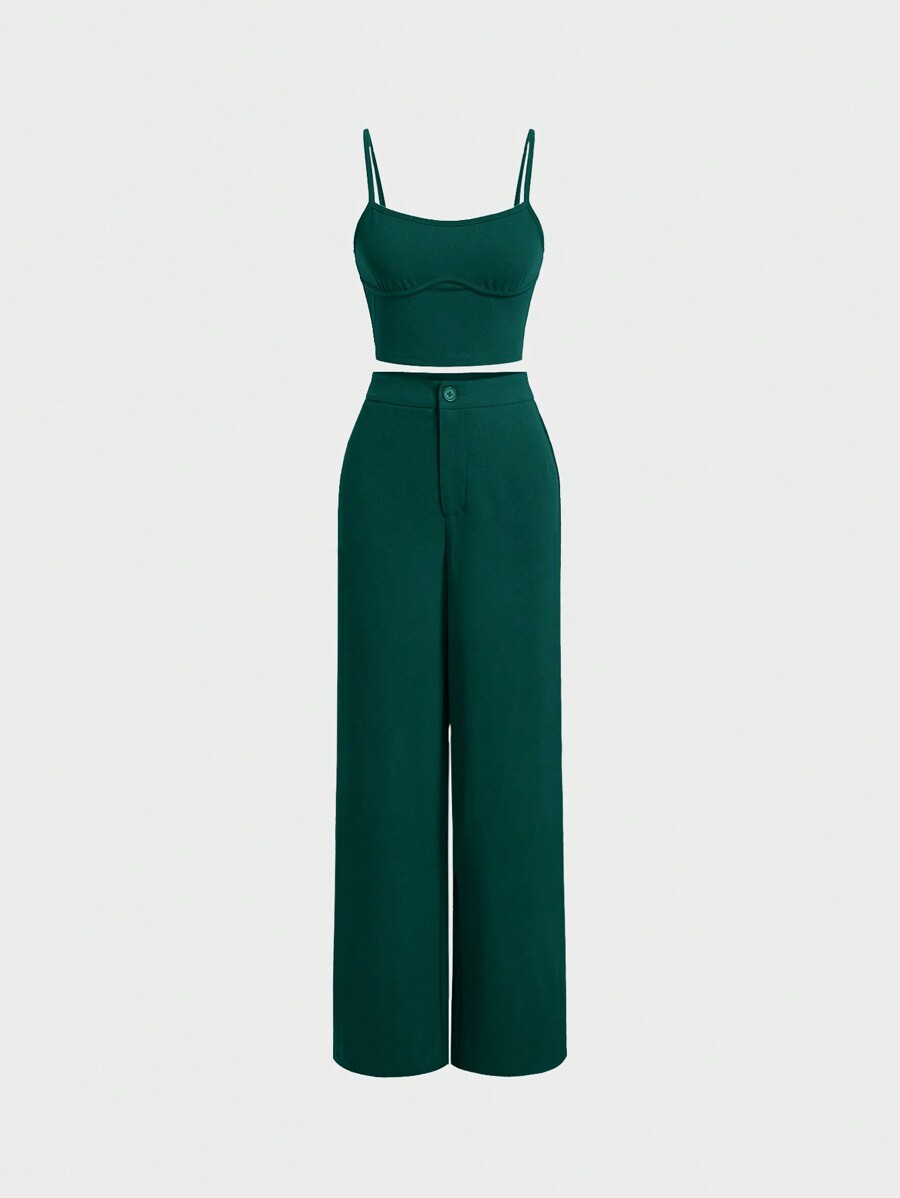 Shein Mod Solid Cami Top And Wide Leg Pants Shein Usa