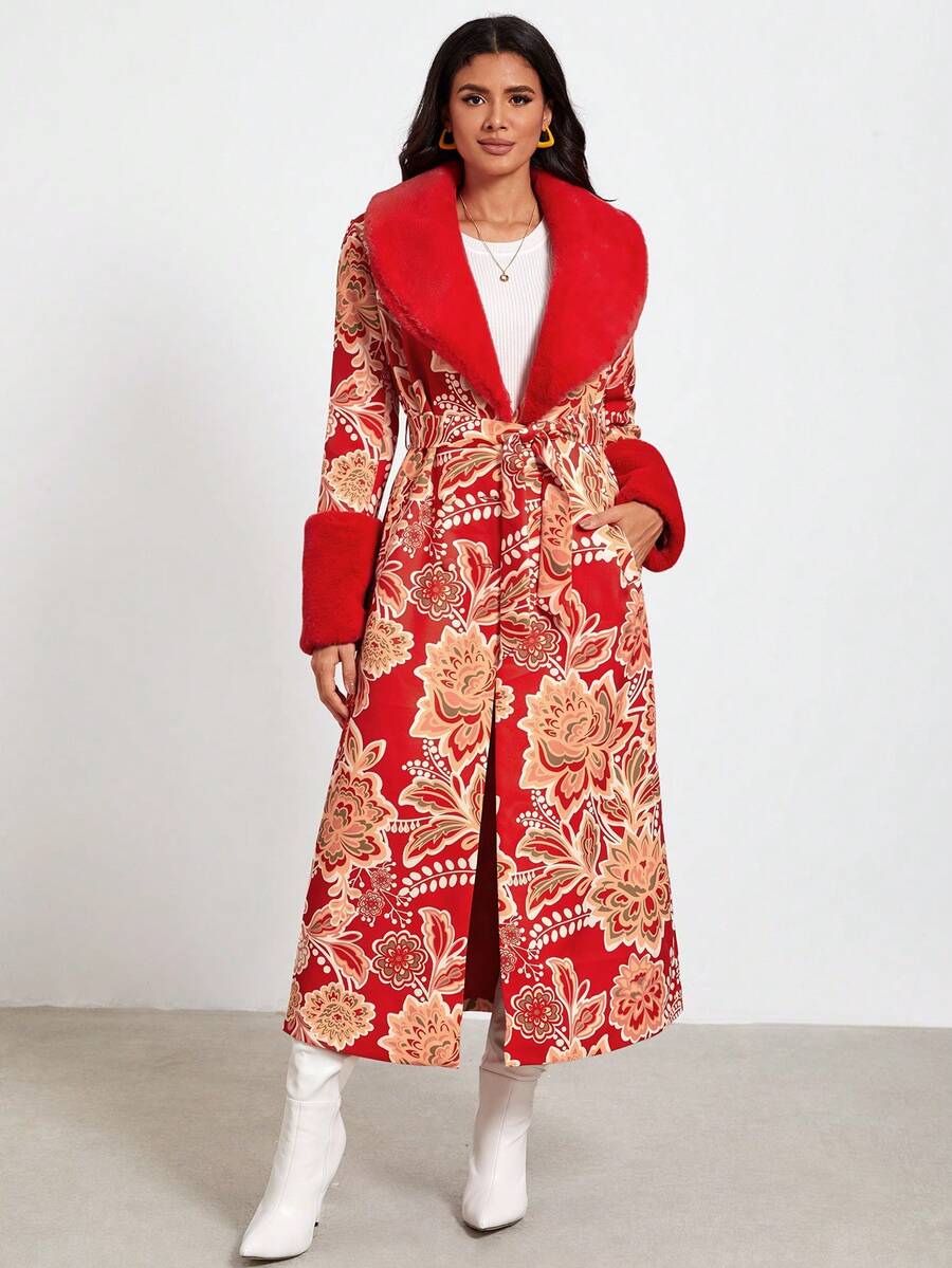 Frida Kahlo X Shein X Designer Delapaz Floral Print Contrast Fuzzy