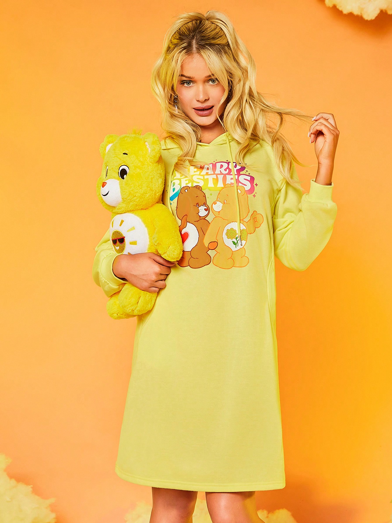 Shein X Care Bears Cartoon And Letter Graphic Drop Shoulder Sweatshirt Dress