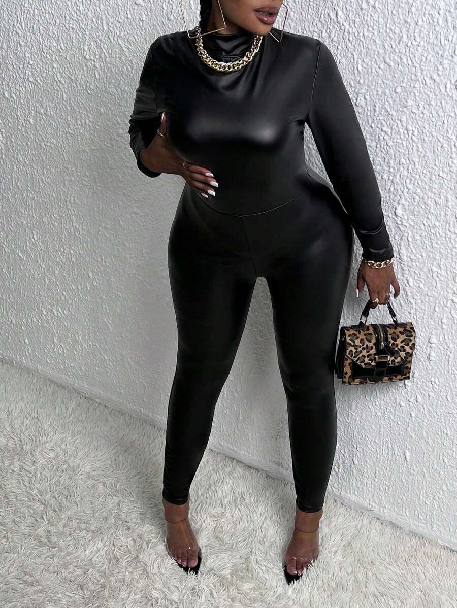 Shein Slayr Plus Mock Neck Pu Leather Unitard Jumpsuit Shein Usa