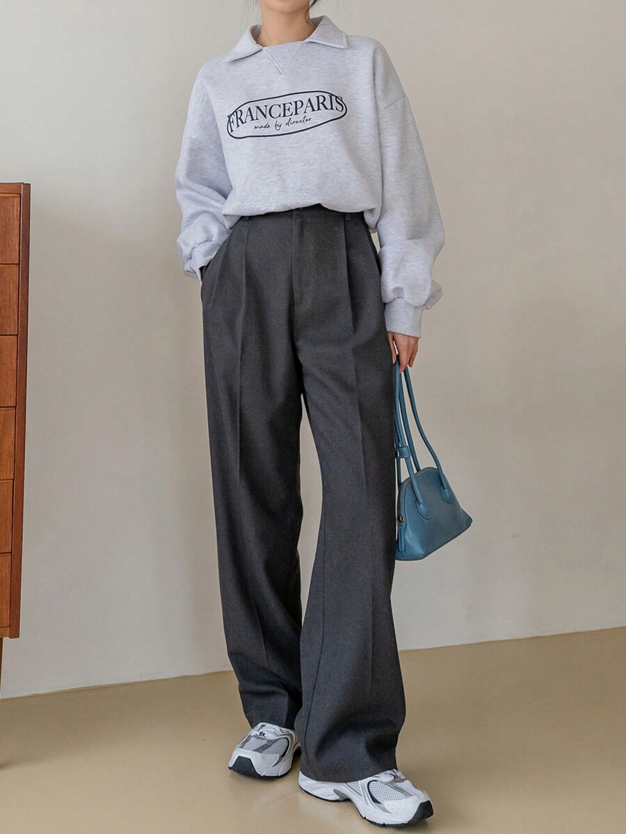 Dazy-Less High Waist Slant Pocket Fold Pleated Trousers | SHEIN UK