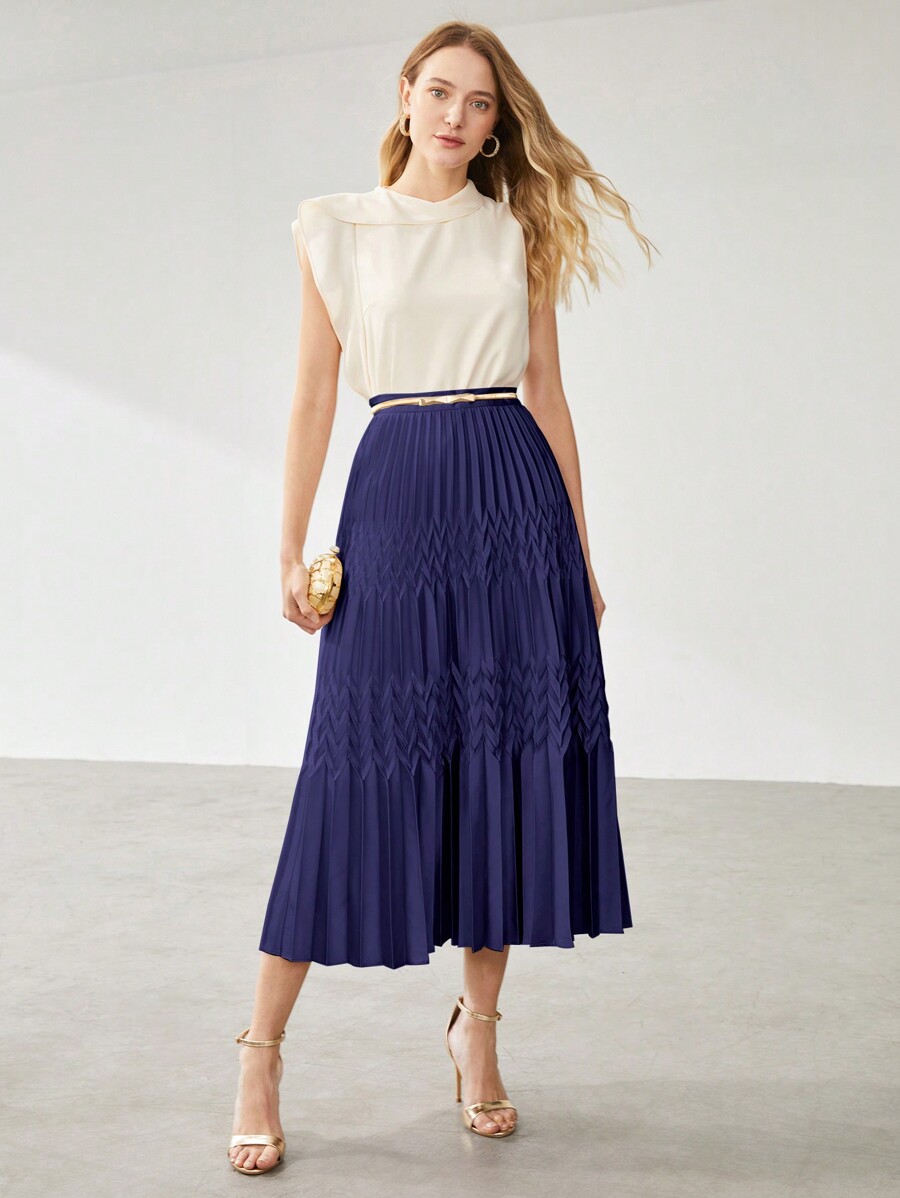 MOTF PREMIUM Solid Pleated Skirt Without Belt | SHEIN UK