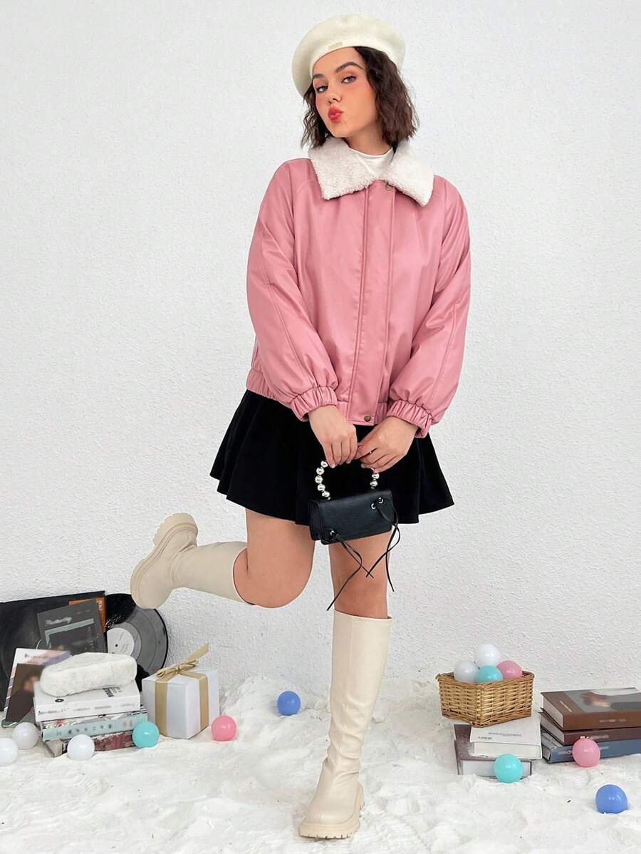 Shein Ezwear Große Größe Jacke Mit Borg Kragen Raglanärmeln