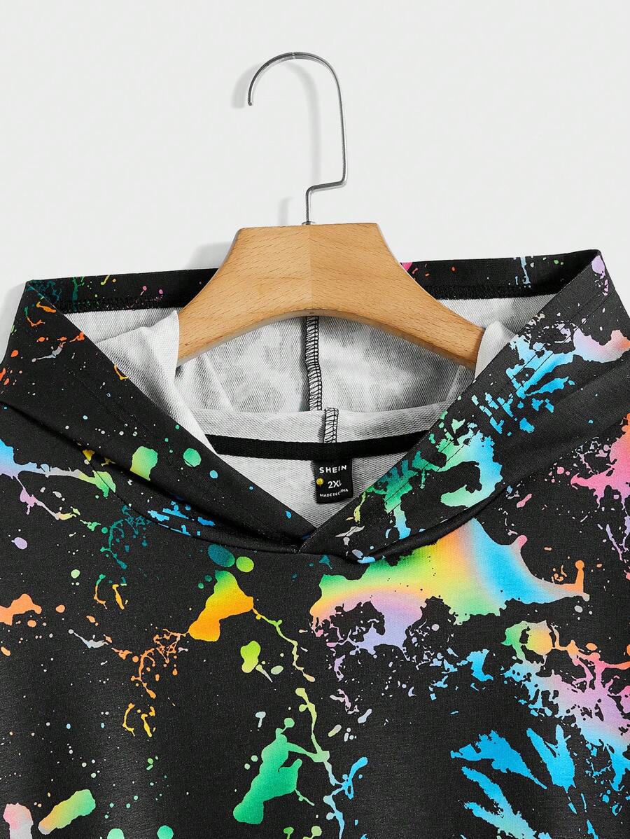 SHEIN Manfinity EMRG Loose-Fit Men's Plus Size Hoodie With Splash Ink Print And Drop Shoulder ...