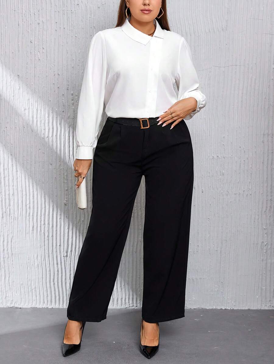 Shein Privé Plus Solid Button Front Shirt Shein Usa