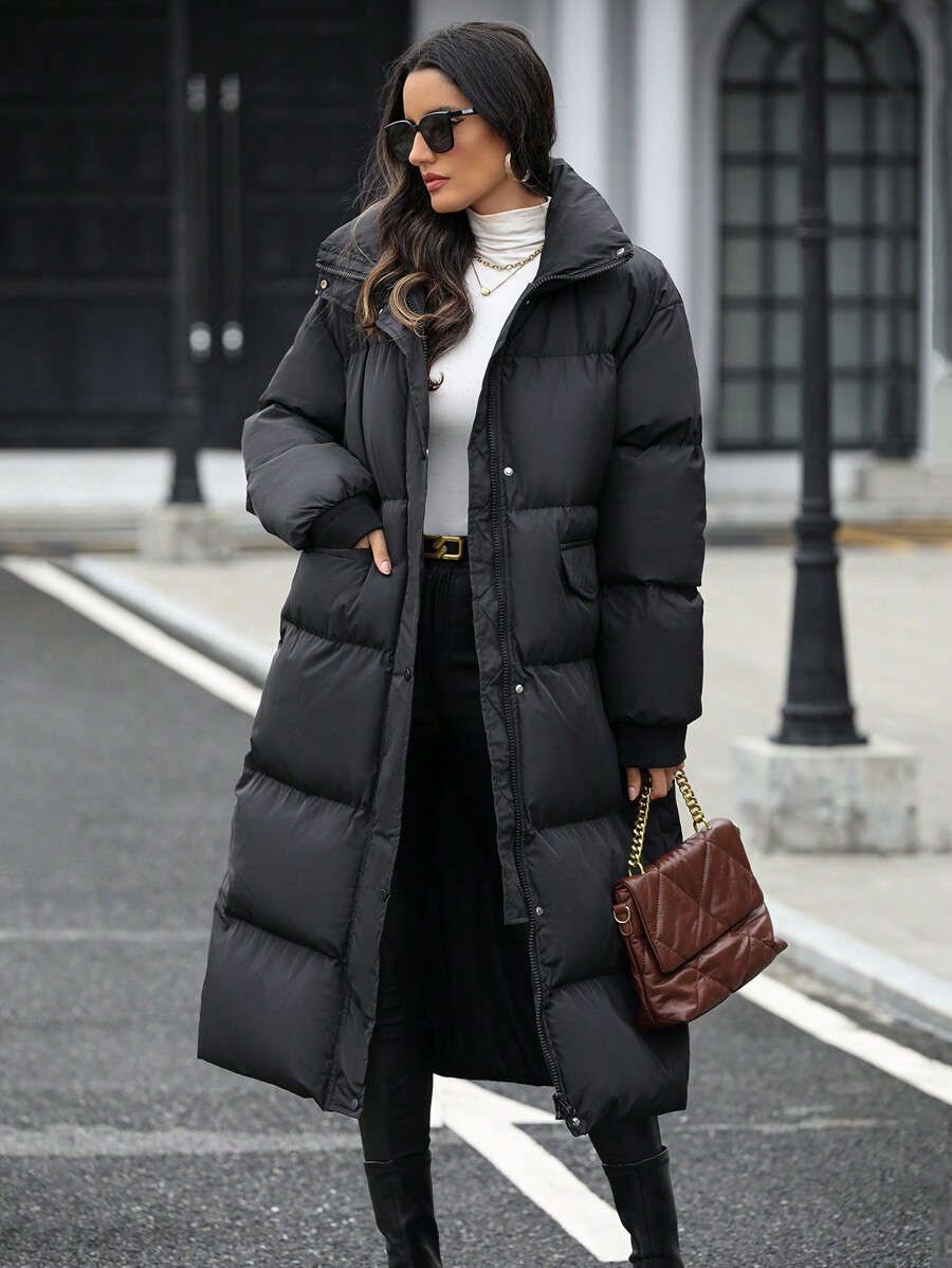 SHEIN Unity Flap Pocket Zip Up Puffer Coat | SHEIN UK