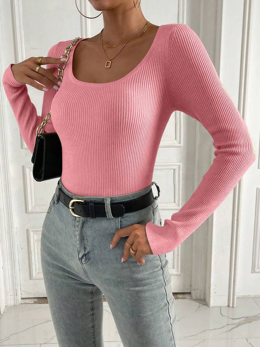 Shein Essnce Scoop Neck Ribbed Knit Sweater Shein Usa