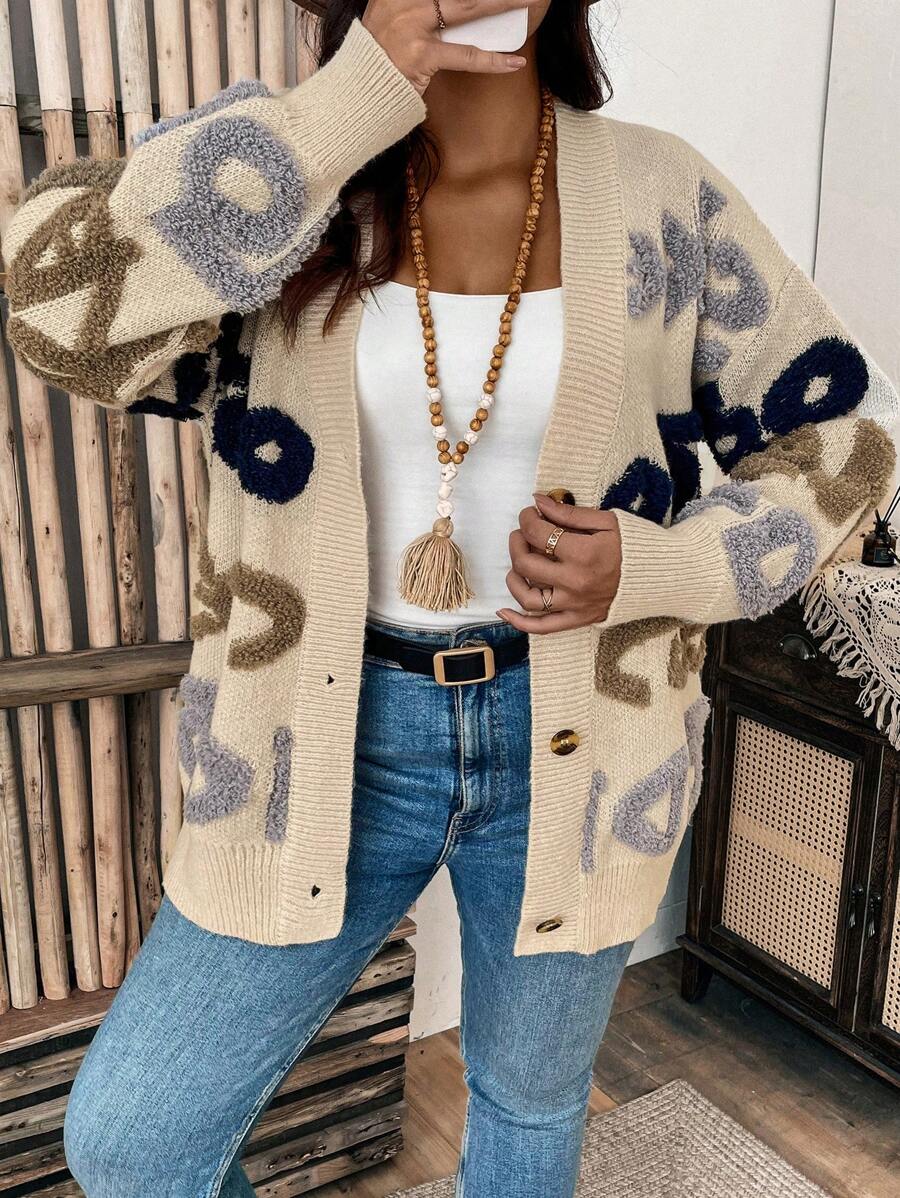 Shein Lune Plus Letter Pattern Drop Shoulder Cardigan Shein Usa