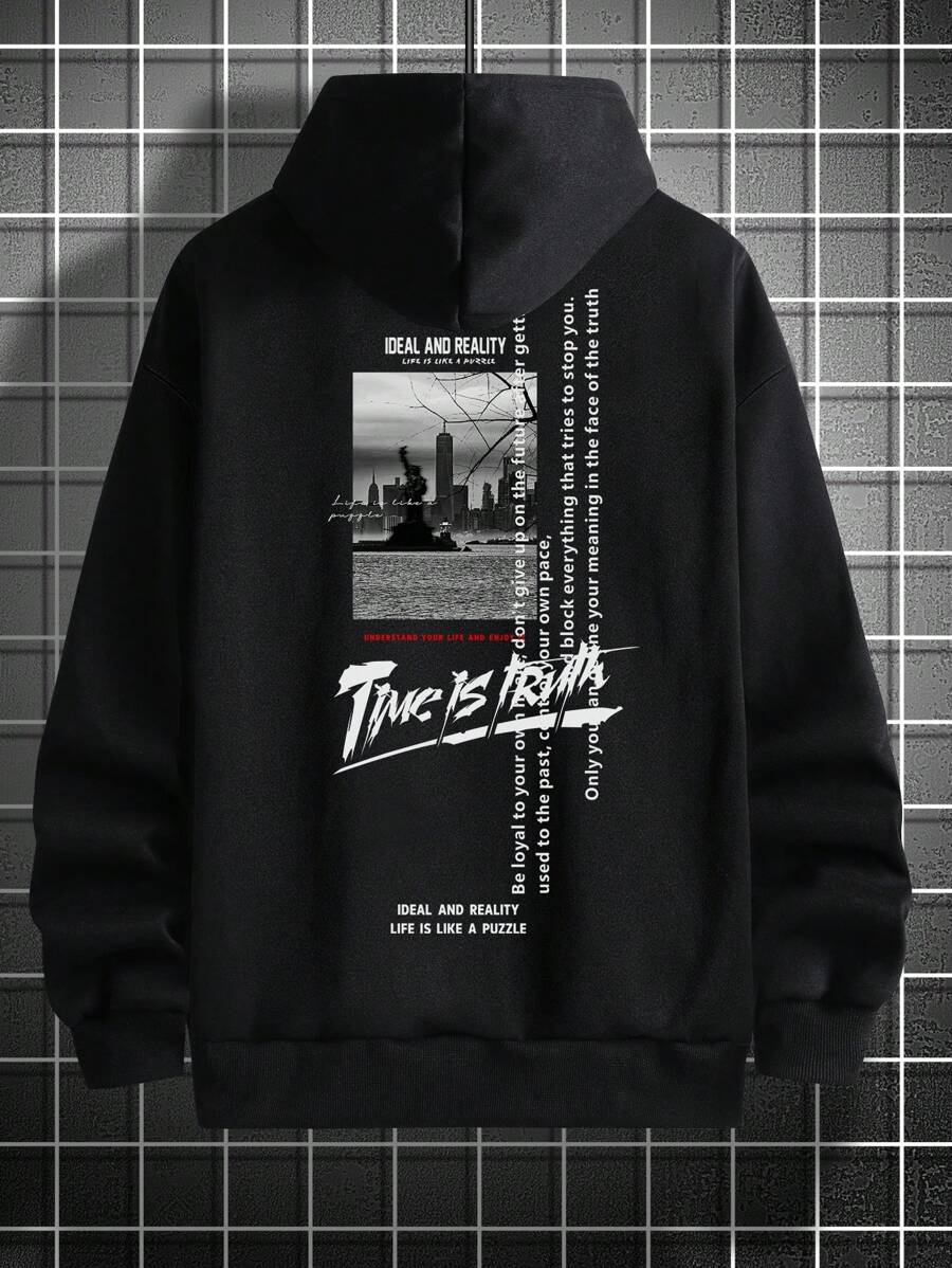 Manfinity Hypemode Loose-Fit Men's Hooded Sweatshirt With Printed Slogan | SHEIN USA