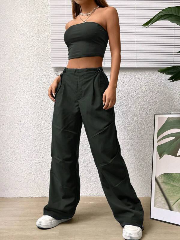 Shein Ezwear Solid Crop Tube Top And Wide Leg Trousers Shein Uk