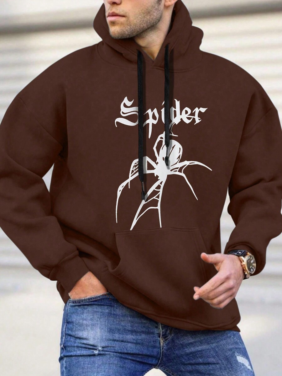 Manfinity EMRG Men's Spider & Letter Printed Hoodie With Kangaroo Pocket And Drawstring | SHEIN USA