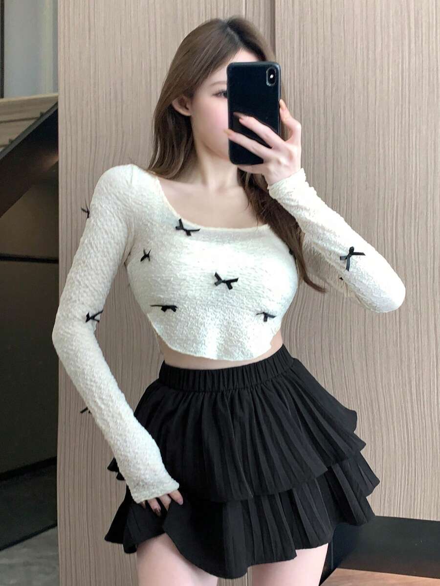 DAZY Women's Solid Color Double Layered Pleated Skirt | SHEIN USA