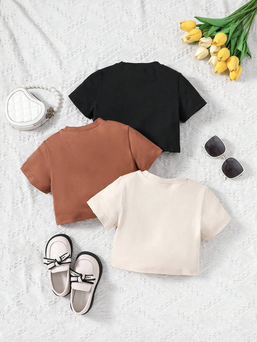 SHEIN 3-teiliges Set Kurzärmliges T-shirt Für Mädchen, Modisch Und Vielseitig, Für Alle ...