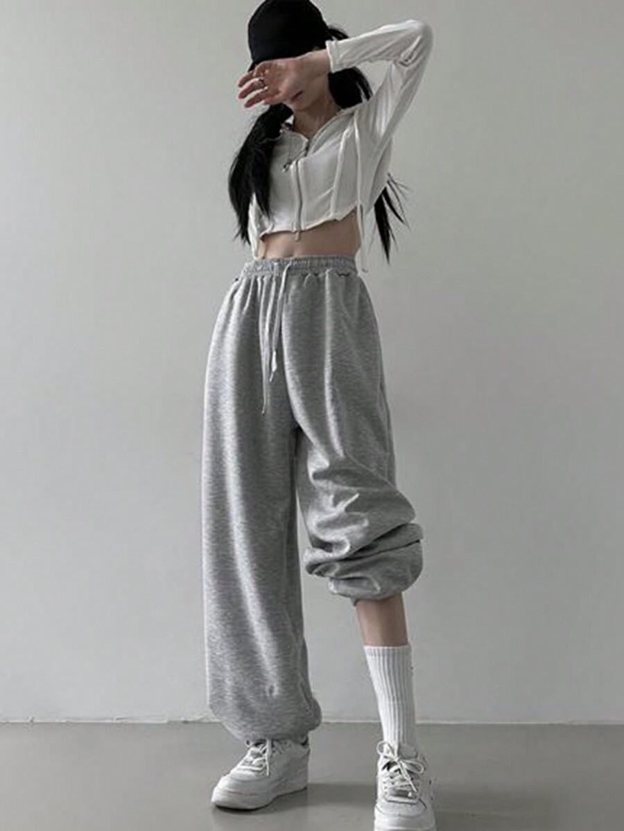 DAZY 【CanCam.jp掲載アイテム】ドローストリング 伸縮性 ウエスト 袖口 ジョガースウェットパンツ | SHEIN JAPAN