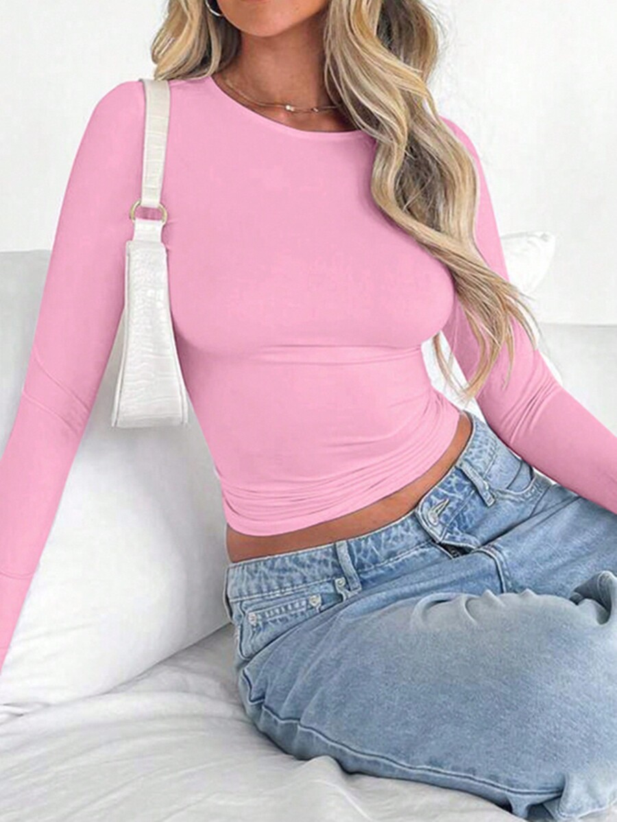 Shein Ezwear Womens Solid Color Cropped T Shirt Shein Usa