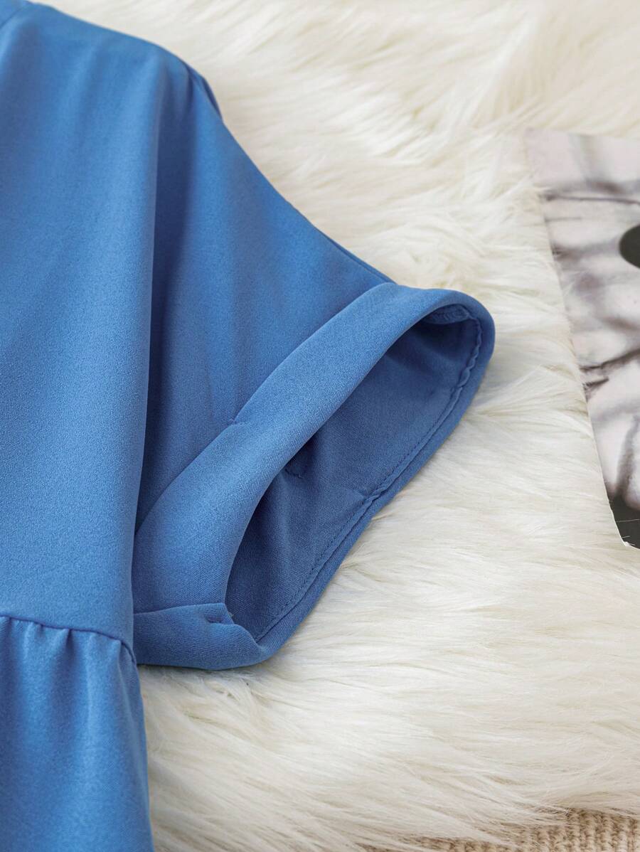 Shein Lune Plus Size Solid Color Deep V Neck Batwing Sleeve Dress