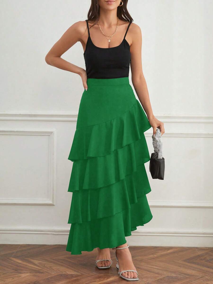 Shein Raffinéa Solid Color Multi Layer Ruffle Hem Skirt Shein South