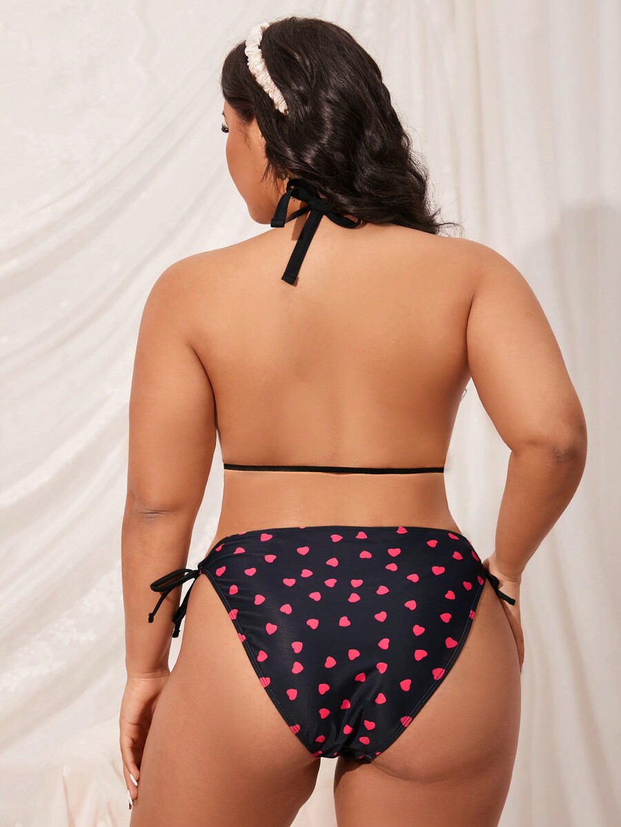 Shein Swim Mod Plus Size Womens Heart Print Ruched Separated Swimsuit