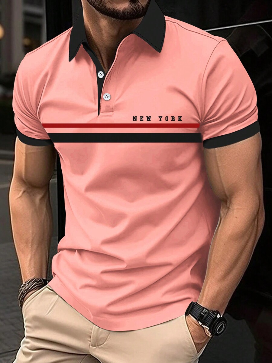 Manfinity Homme Men's Plus Size Colorblock Striped Polo Shirt With Letter Print | SHEIN UK