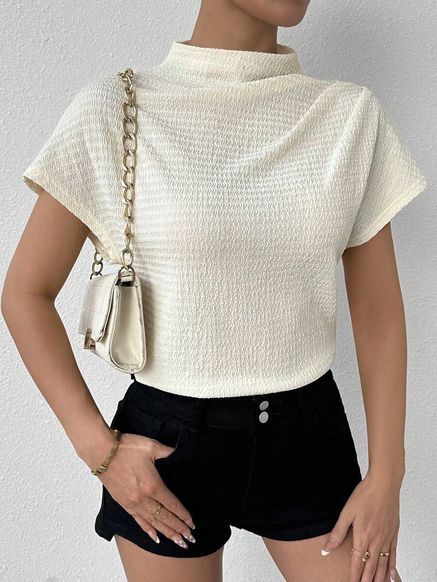 Shein Privé Mock Neck Batwing Sleeve Tee Elegant Choice For Daily