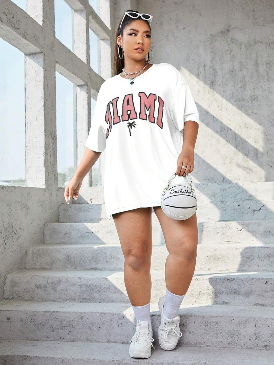 Shein Ezwear Camiseta De Verano De Talla Grande Suelta Con Estampado De