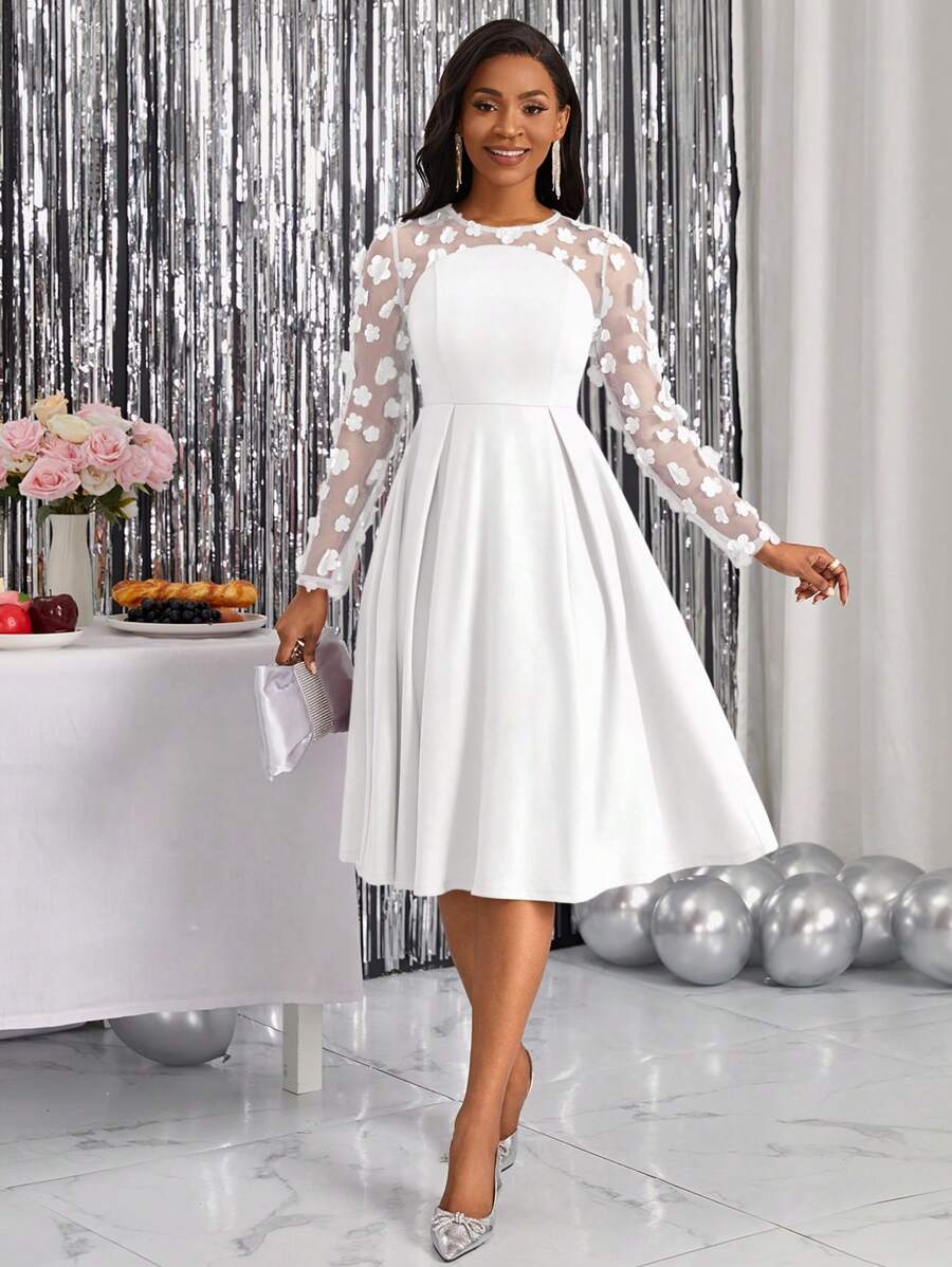 SHEIN Lady Women Elegant Dress With 3D Flower Decoration Church Dress | SHEIN UK