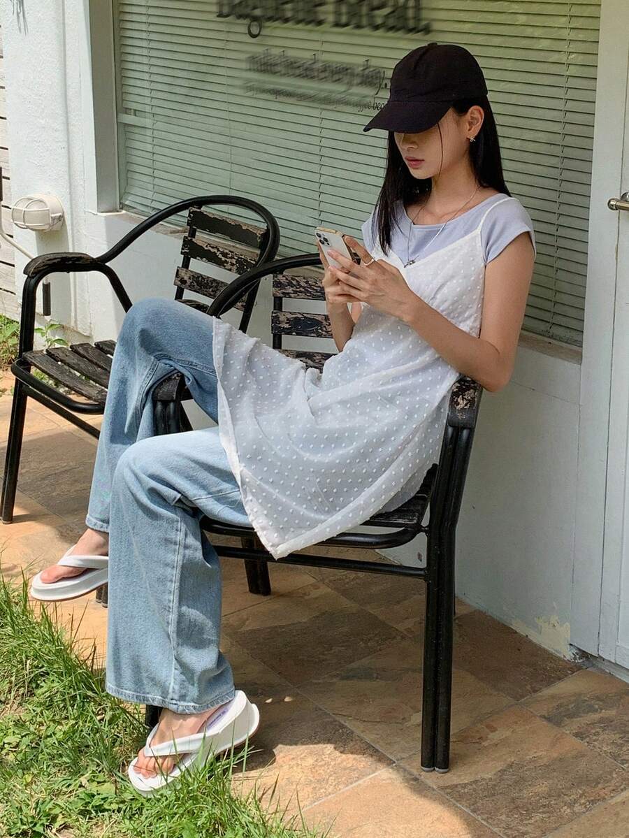 DAZY Women's Swiss Dot Mesh Sheer Spaghetti Strap Dress | SHEIN EUR