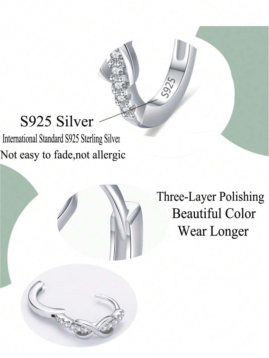 1pair Fashionable S925 Silver Infinity Symbol With Cubic Zirconia Stud Earrings For Women ...