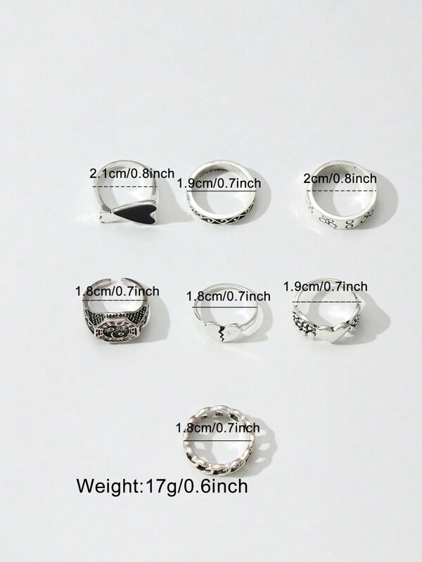7pcs Street-Style Hip Hop Alloy Rings Set, Featuring Butterfly, Crown ... 7pcs Street-Style Hip Hop Alloy Rings Set, Featuring Butterfly, Crown ...