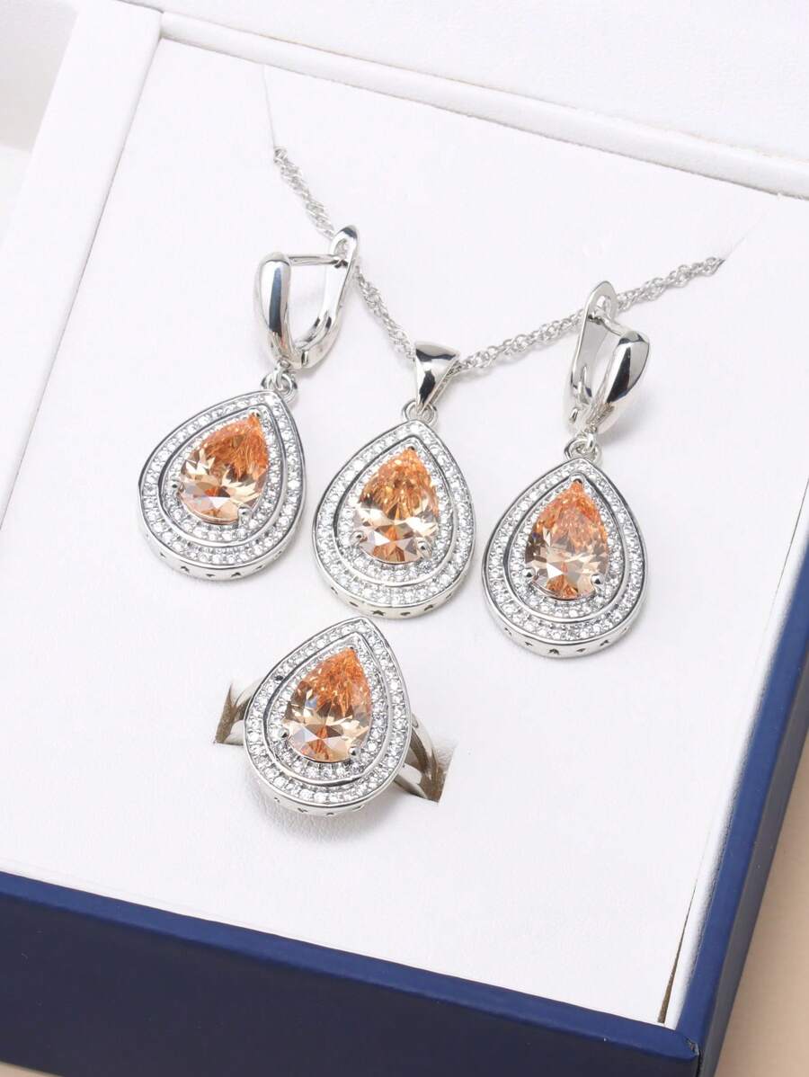 12-Colors 925 Silver Color Water Drop Jewelry Sets Cubic Zirconia Women Accessories Fashion Girl ...