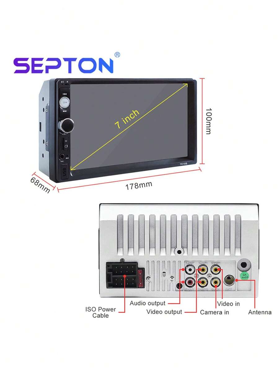 1 Pieza Septon 7" Radio Para Coche Hd 2 Din Autoradio Estéreo Pantalla Táctil Soporte Para ...