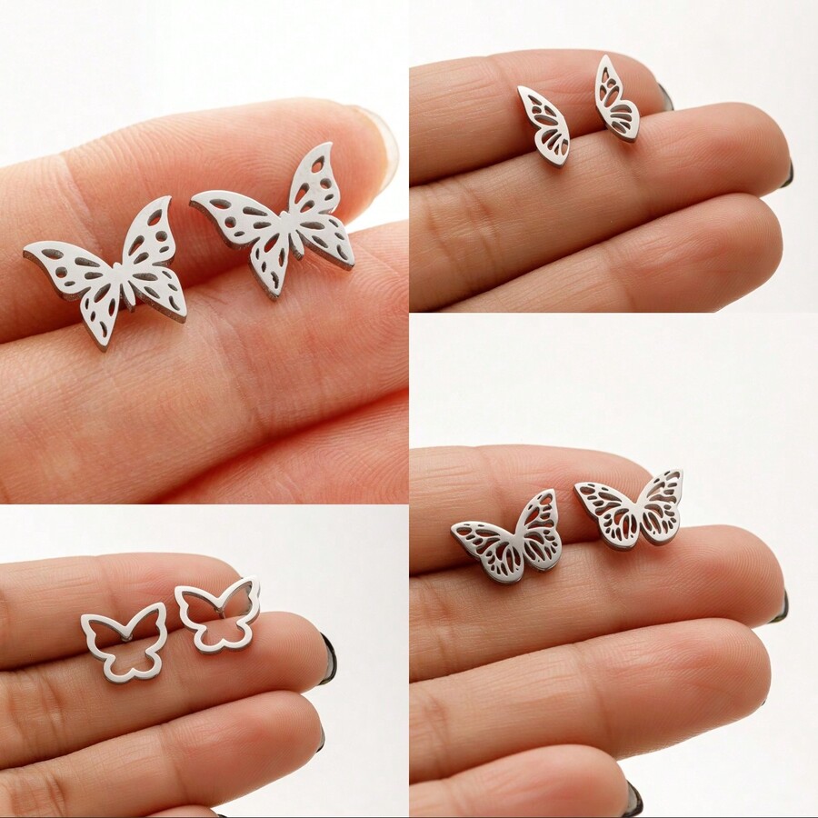 1 Coppia Di Orecchini In Acciaio Inossidabile 2024, Mini Orecchini A Farfalla Delicati E Alla ...