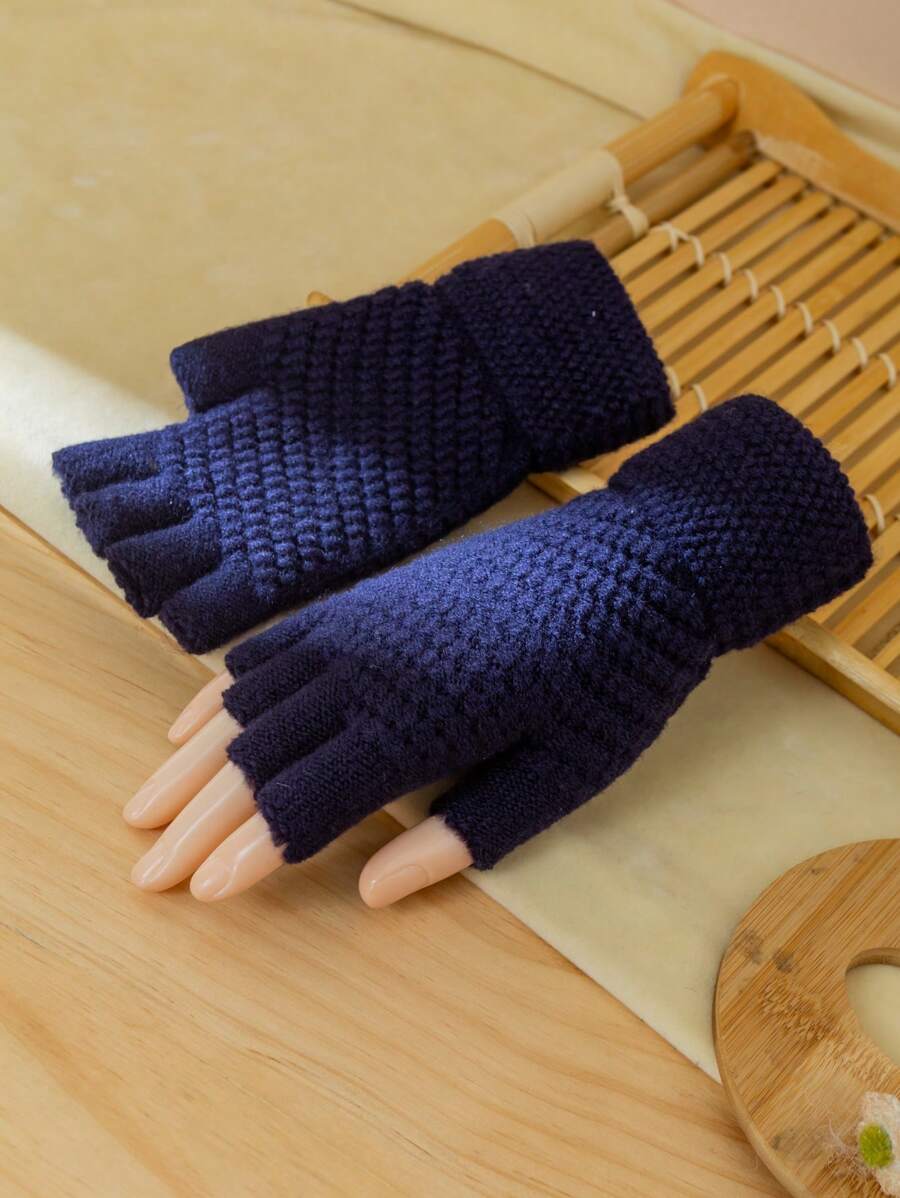 1pair Women's Half Finger Gloves For Autumn And Winter, Half Length Knitted And Warm, Suitable ...