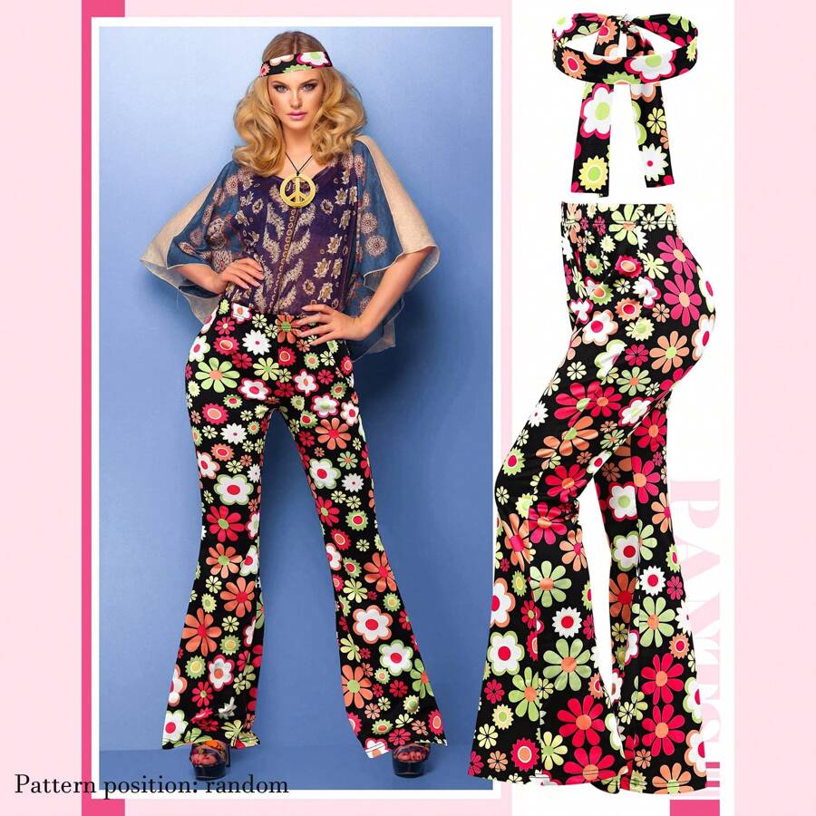 5pcs 70s 80s Women Hippie Costume Set Disco Outfit Women Peace Sign Earring Necklace Headband ...